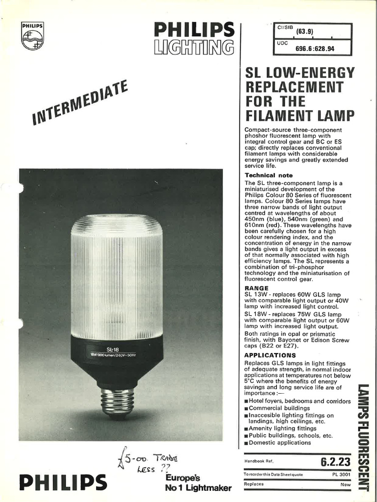 Philips SL Low-Energy Lamp Overview | PDF | Incandescent Light Bulb ...