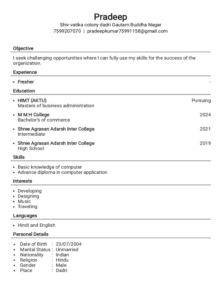 Pradeep CV | PDF