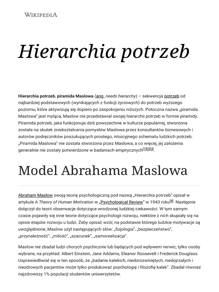 Hierarchia Potrzeb - Wikipedia, Wolna Encyklopedia | PDF
