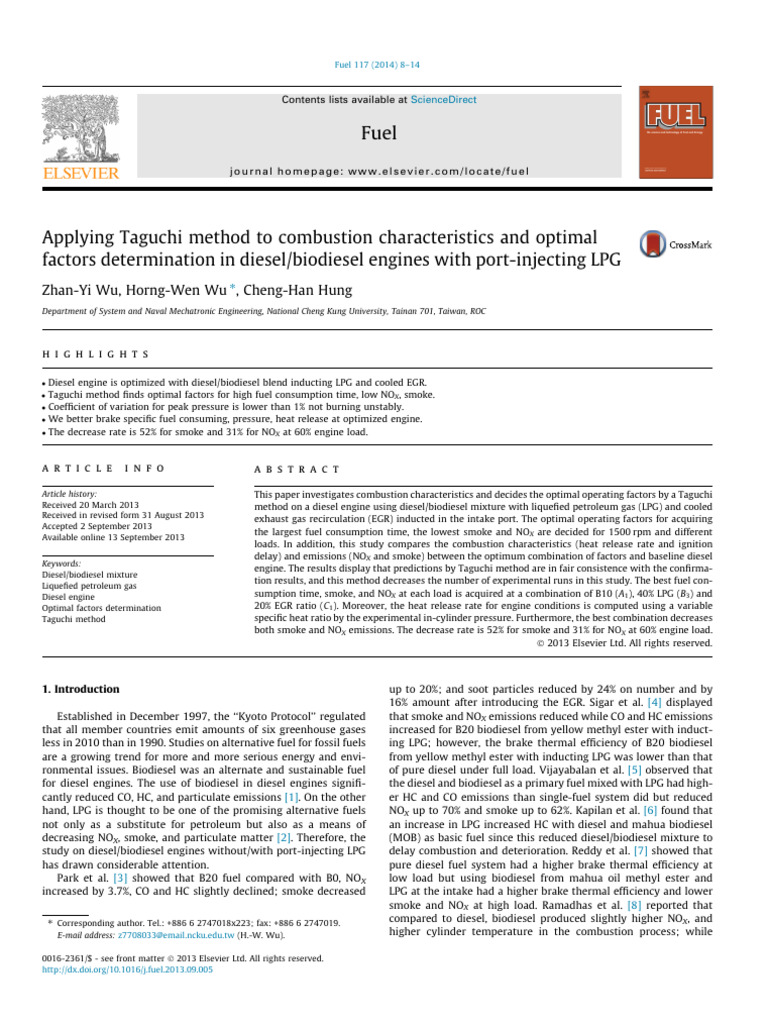 Applying Taguchi Method To Combustion Characteristics and Optimal | PDF ...