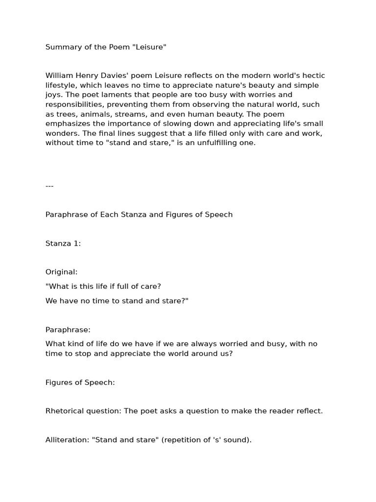 Leisure Poem 2b | PDF | Poetry