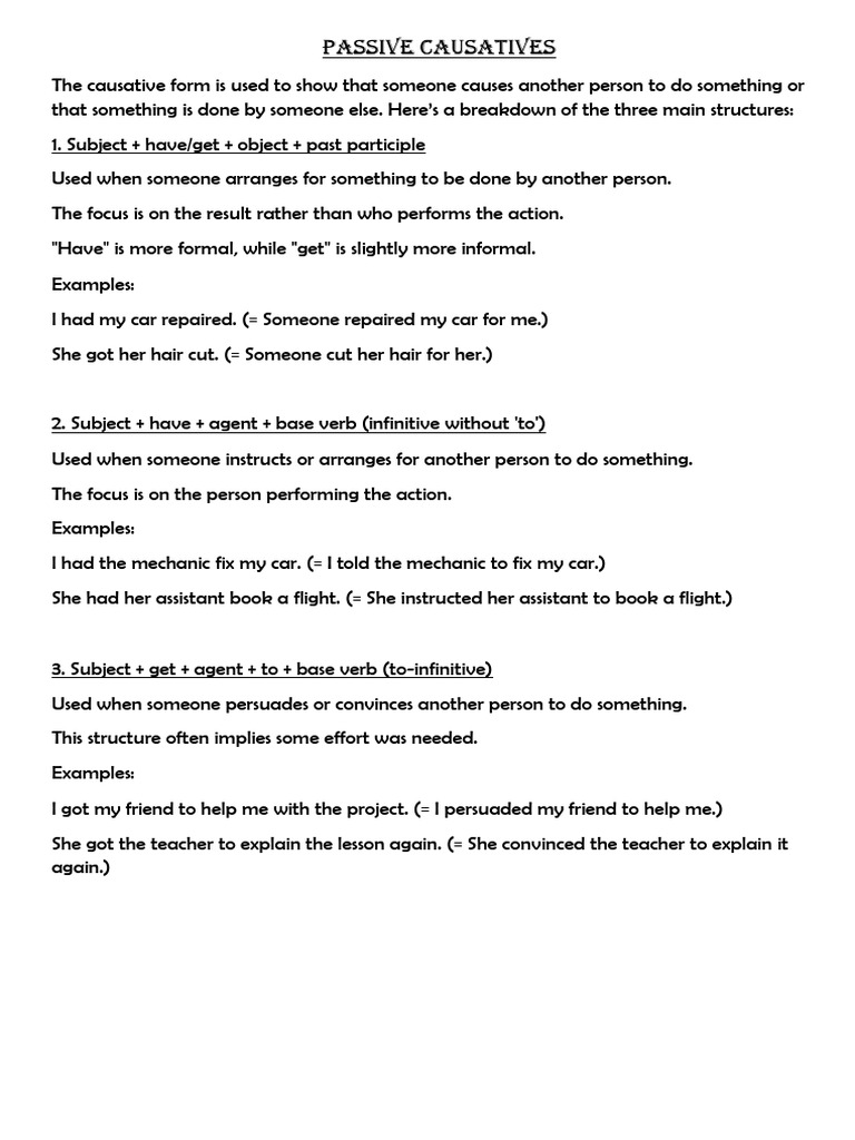 Passive Causative 1A Sec. | PDF | Verb | Grammar