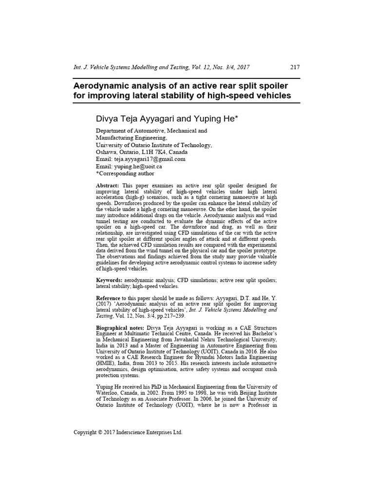 Active Rear Split Spoiler Analysis | PDF | Turbulence | Lift (Force)