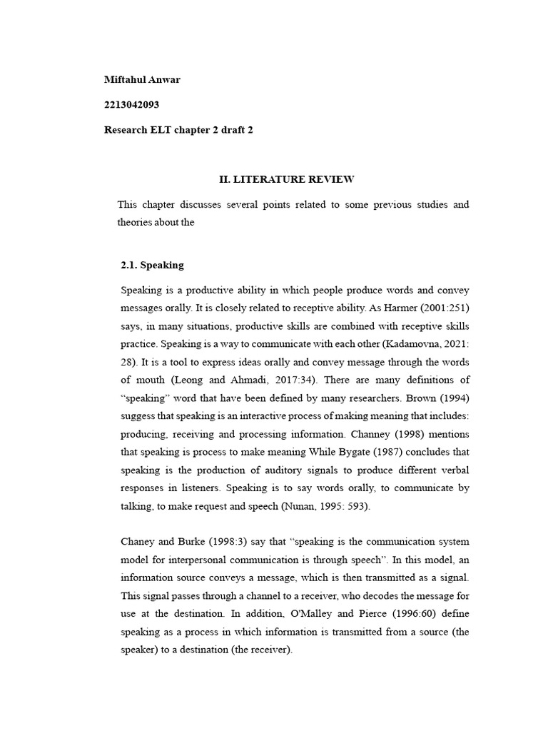 Miftahul Anwar Research ELT Chapter 2 Draft 2 | PDF | Fluency | Storytelling