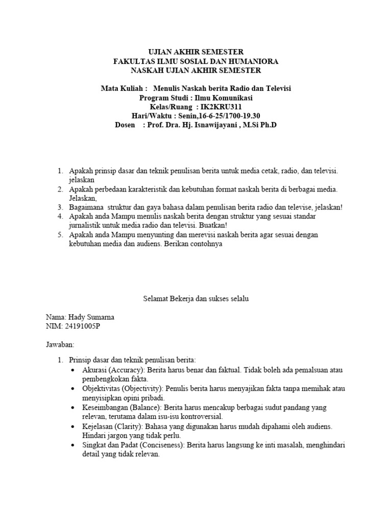 Hady Sumarna - Naskah Berita - Topic 16 UAS | PDF