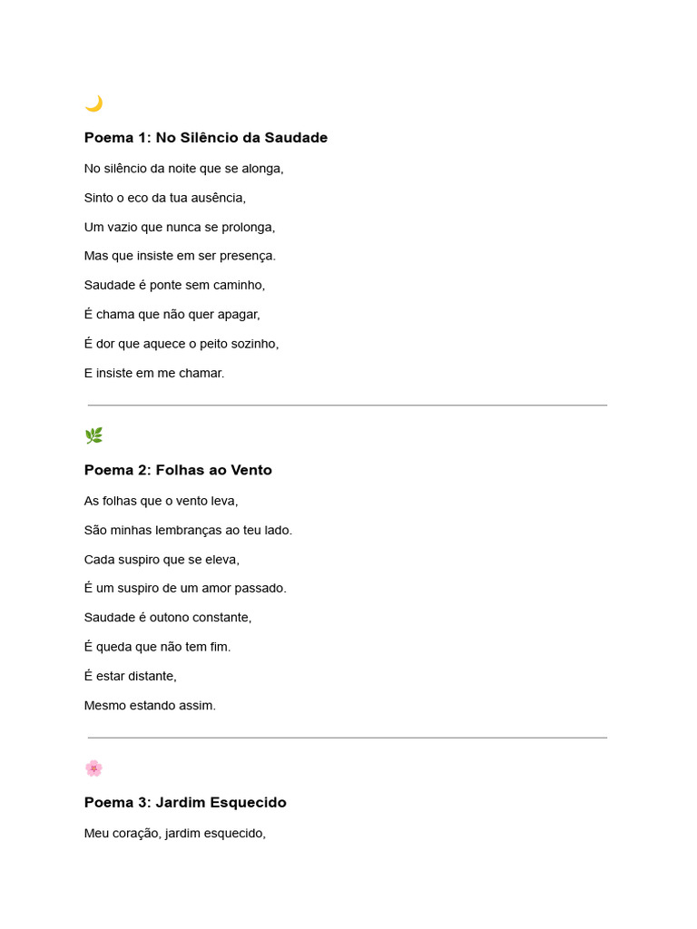 Poemas sobre Saudade e Memórias | PDF