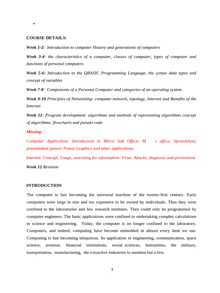 CSC 111 Introduction To Computer Science | PDF | Operating System | Computer Data Storage