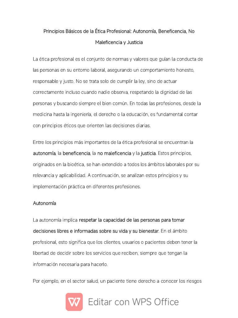 Autonomía en la Ética Profesional | PDF