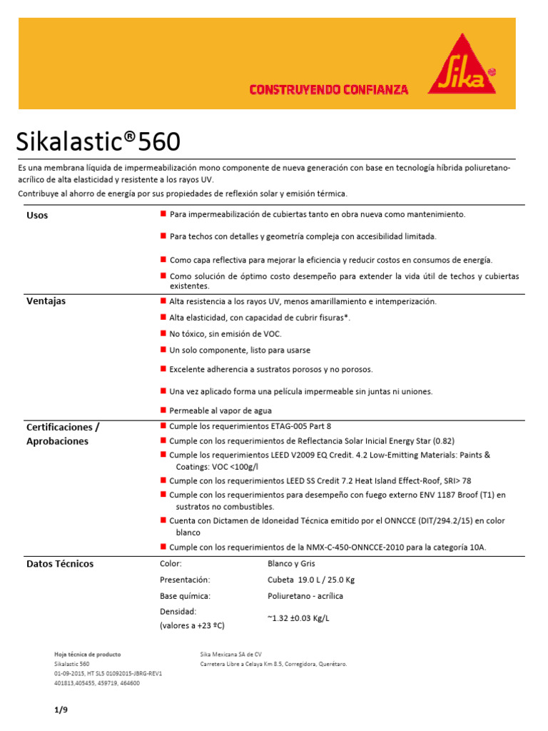 Membrana Impermeabilizante Sikalastic 560 | PDF | Agua | Dióxido de carbono