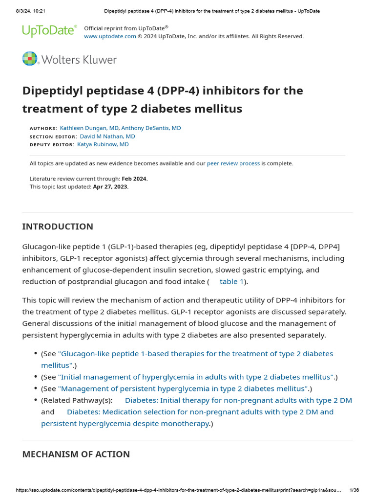 Dipeptidyl Peptidase 4 (DPP-4) Inhibitors for the Treatment of Type 2 ...