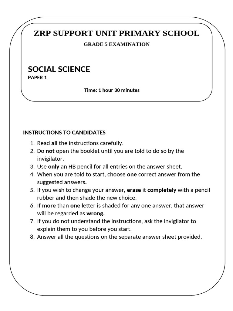 Grade 5 Social Science Exam Guide | PDF