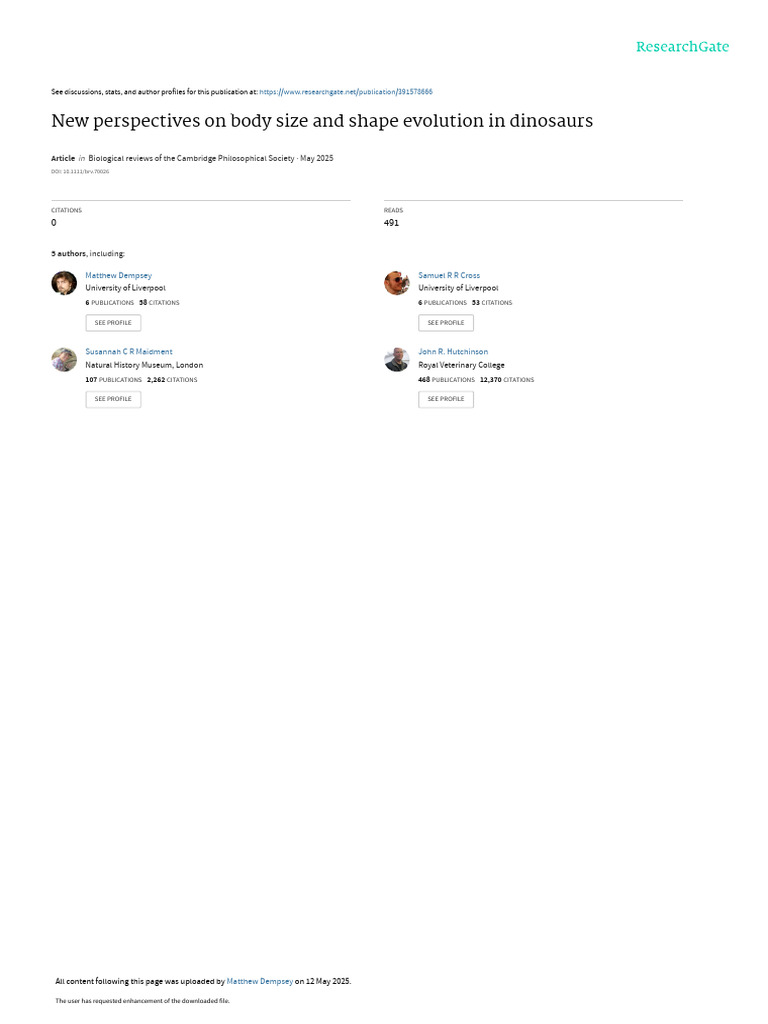 New Perspectives On Body Size and Shape Evolution in Dinosaurs | PDF ...