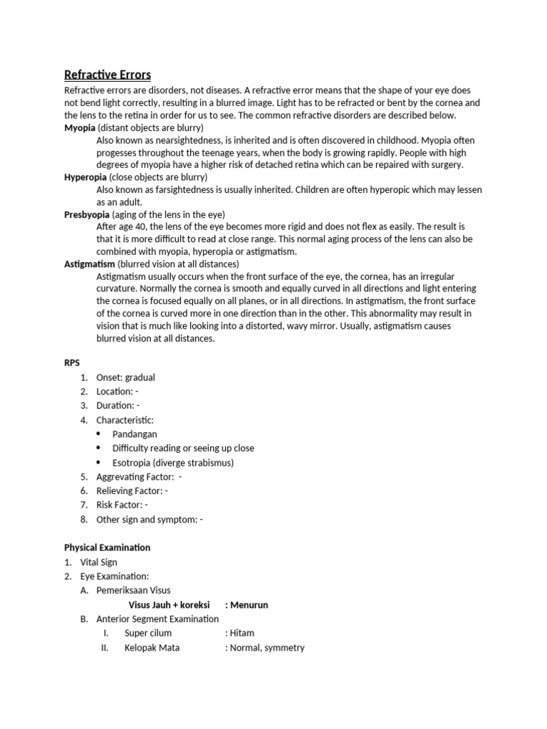 Refractive Errors Not Listed in Index Yy Edit | PDF | Myopia | Eye