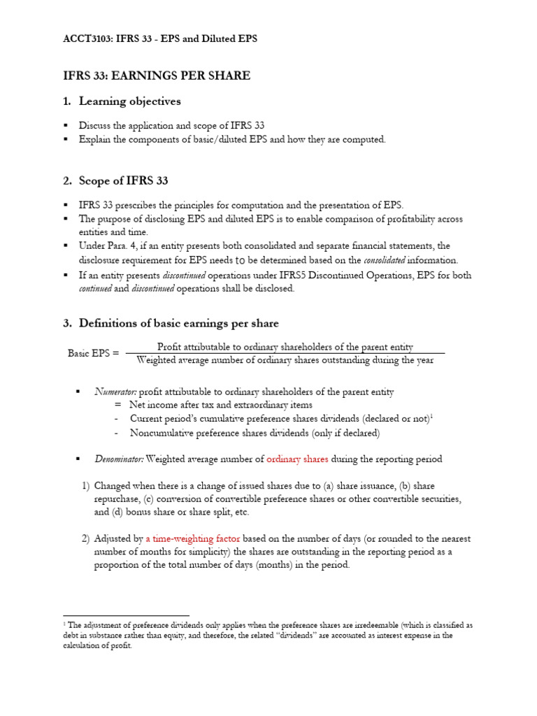 IFRS 33 - EPS Calculation - Student | PDF | Earnings Per Share ...