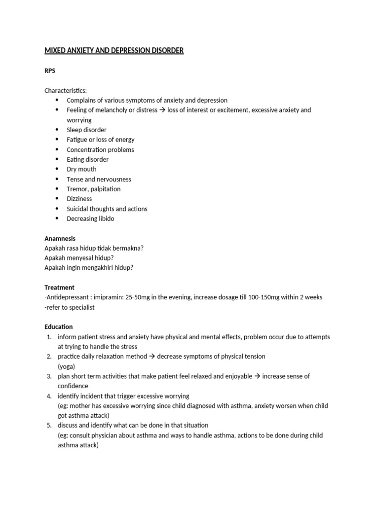 56 Mixed Anxiety and Depression Disorder Yy Edit | PDF | Anxiety ...