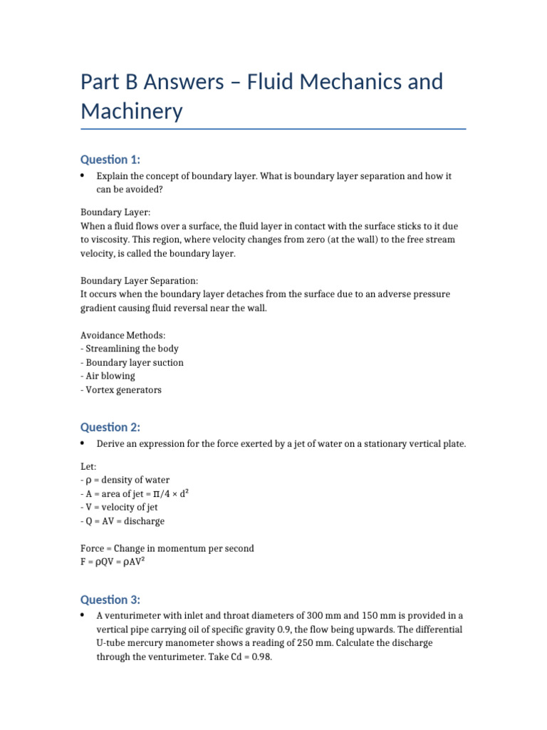 Part B Answers Fluid Mechanics | PDF | Pump | Turbomachinery