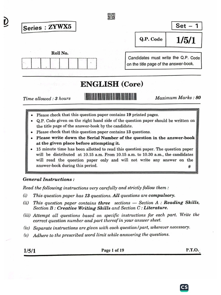 English CBSE Board Examination 2024-2025 | PDF