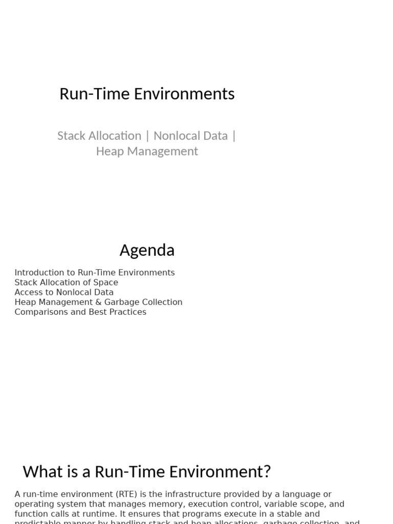 Full RunTime Environment Presentation | PDF | Scope (Computer Science) | Variable (Computer Science)