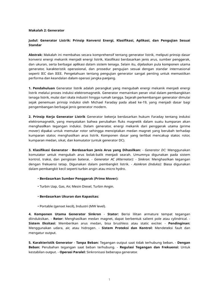 Prinsip Kerja Generator Listrik | PDF