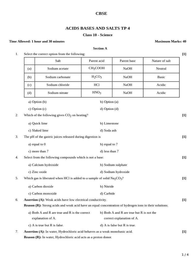 Acids Bases and Salts TP 4 (All Topics) | PDF | Acid | Sodium Carbonate