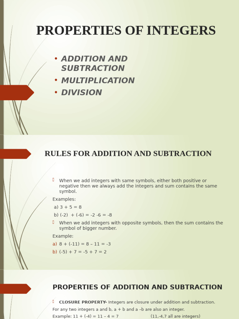 Properties of Integers | PDF | Multiplication | Integer