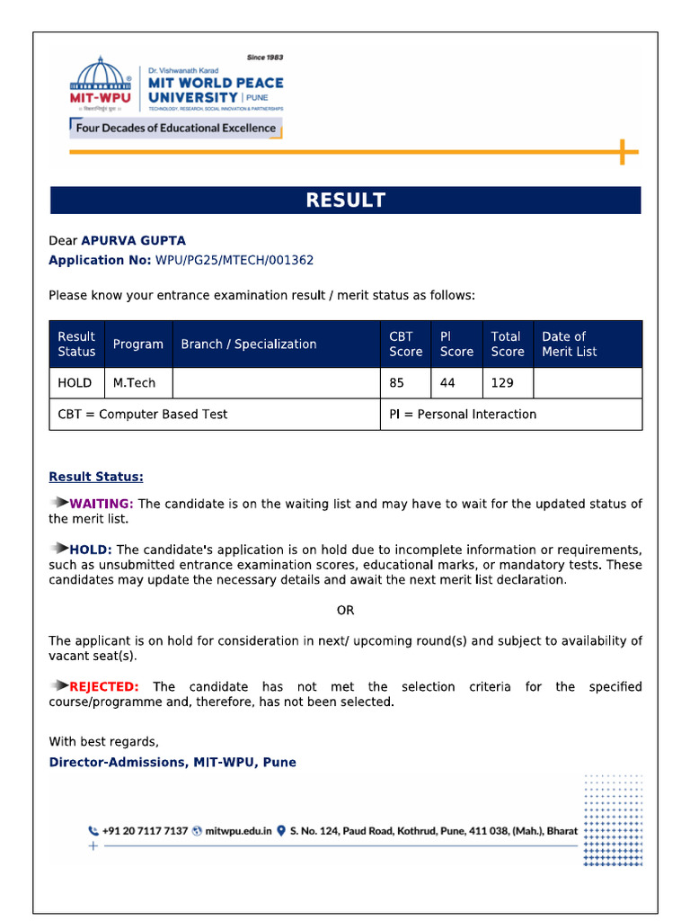 Mit Wpu Result | PDF