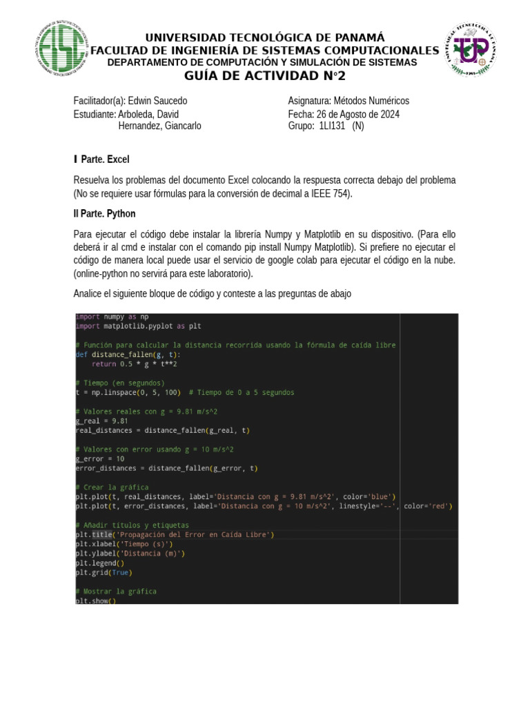 Lab2 PROPAGACION DEL ERROR | PDF | Gravedad | Simulación