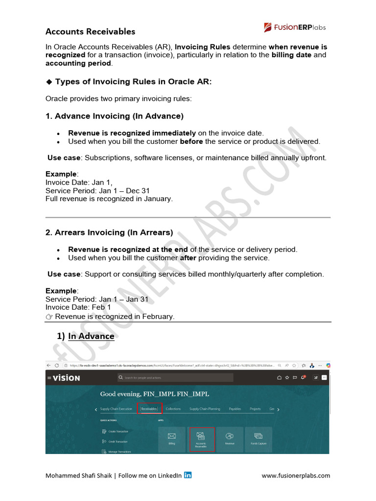 Invoicing Rules in Oracle Accounts Receivable (AR) | PDF | Accounting ...