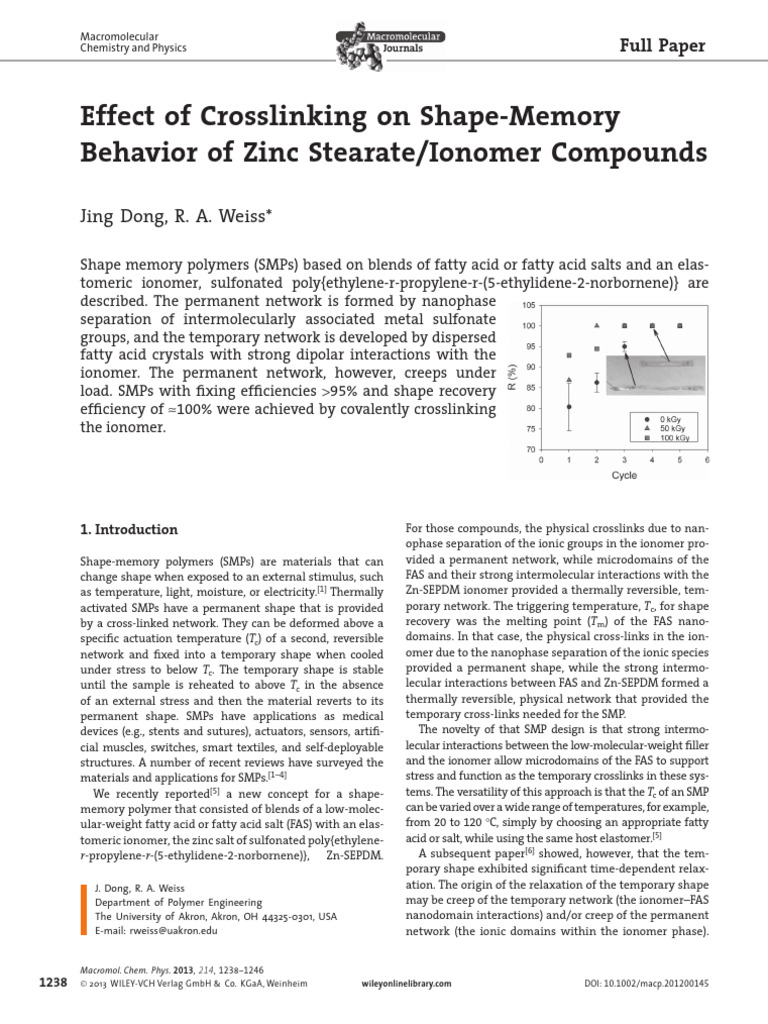 Effect of Crosslinking On Shape-Memory Behavior of Zinc Stearate ...
