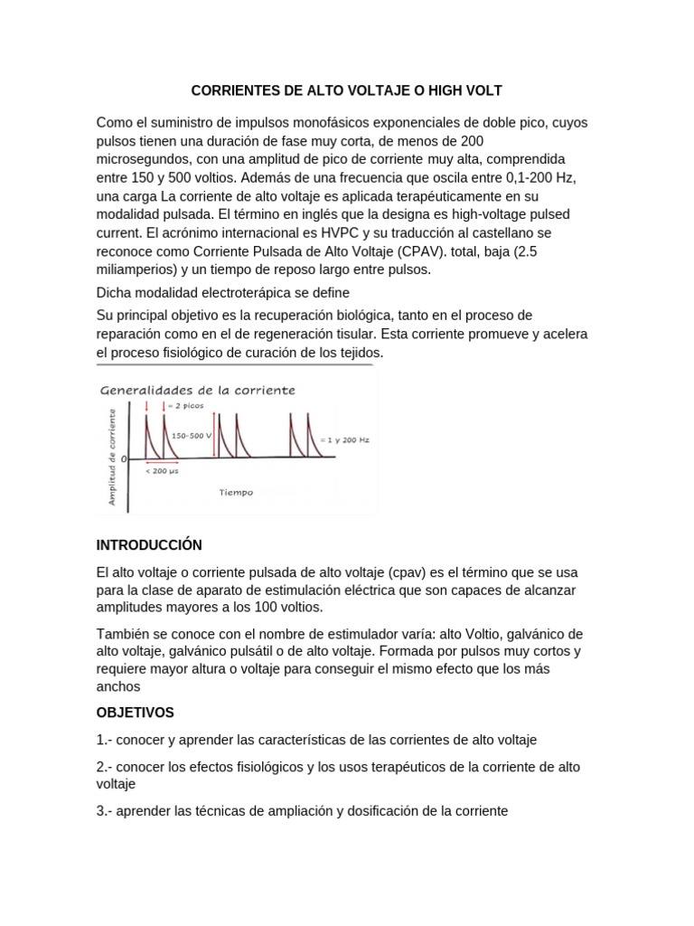 Corrientes de Alto Voltaje Dermato | PDF | Corriente eléctrica | voltaje
