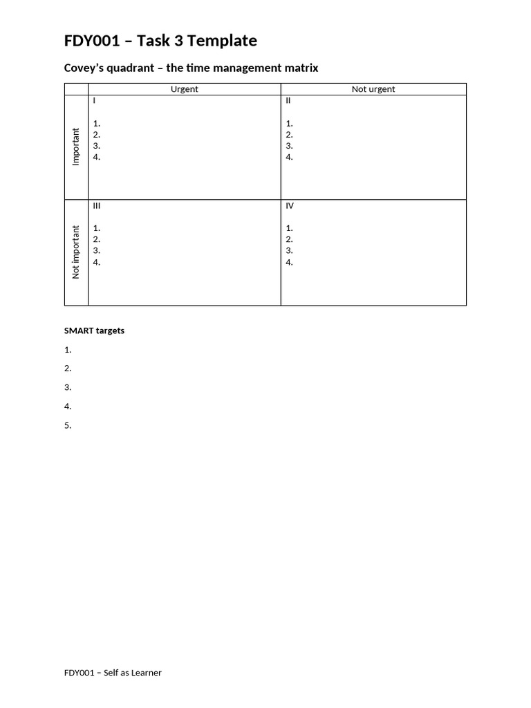 Task 3 - Covey Time Management Template | PDF