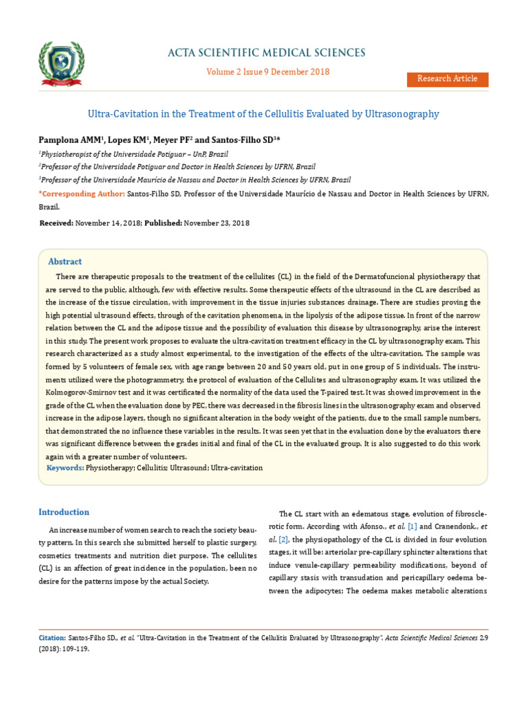 Ultra Cavitation in The Treatment of The Cellulitis Evaluated by ...
