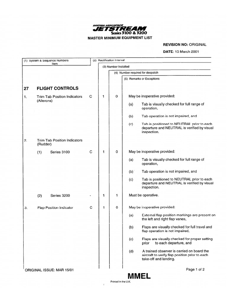 JS32 MMEL 27-Flight Controls | PDF