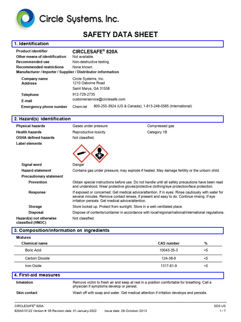 CIRCLESAFE 820A-Eng-2022-0101 | PDF | Dangerous Goods | Toxicity