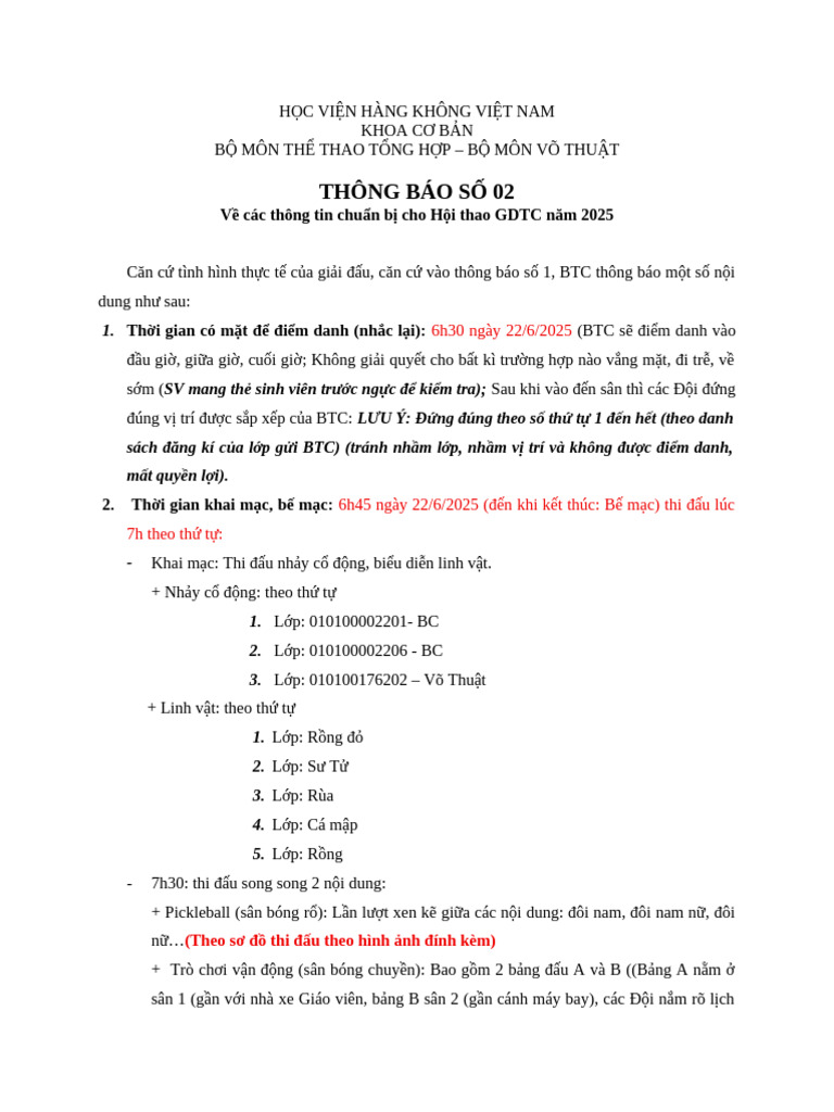 Thông Báo Số 2 HỘI THAO GDTC 2025 | PDF