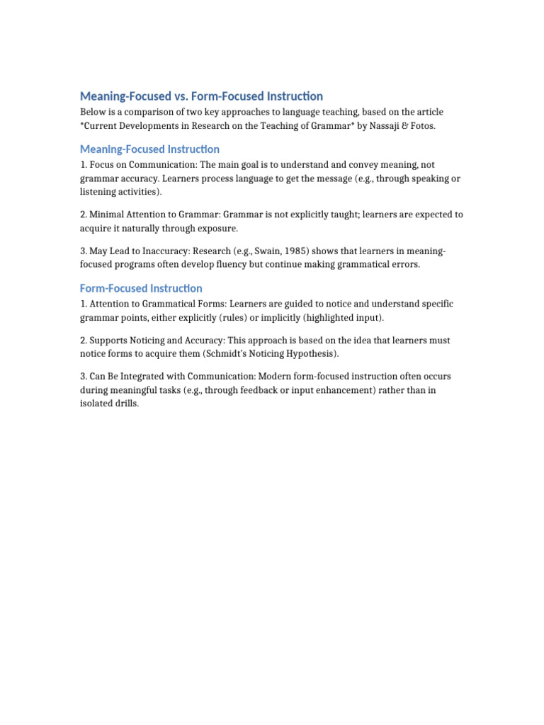 Meaning vs Form Focused Instruction | PDF