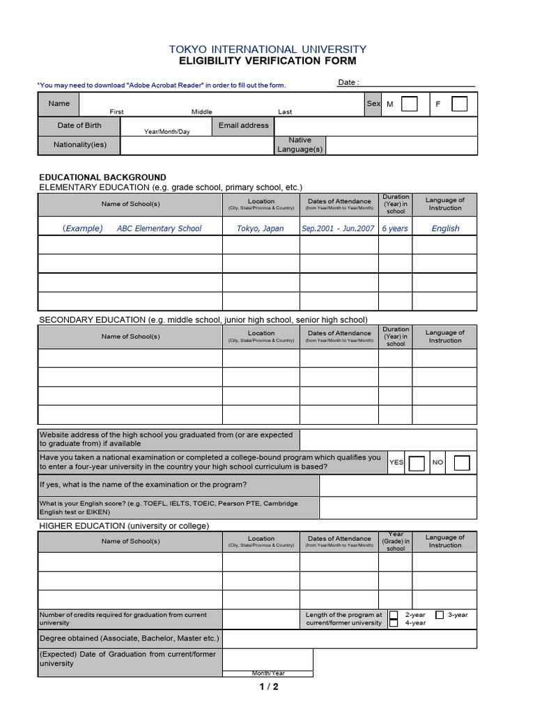 TIU Eligibility Verification Form | PDF | Schools | Academic Degree