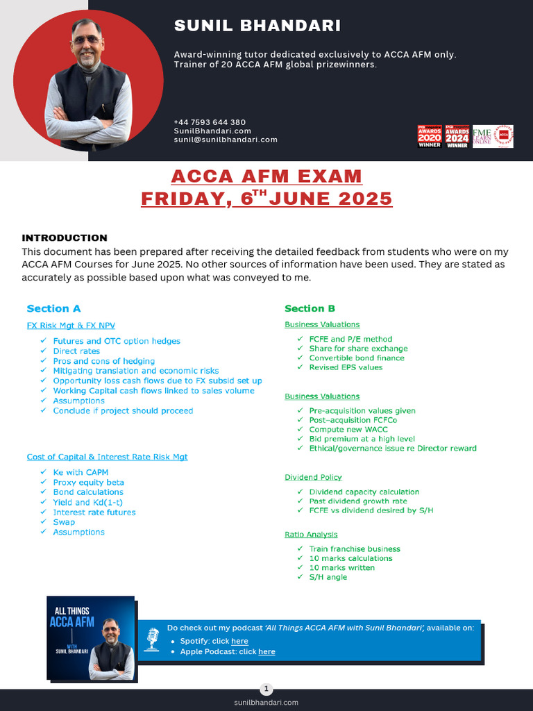 Acca Afm June 2025 Exam | PDF
