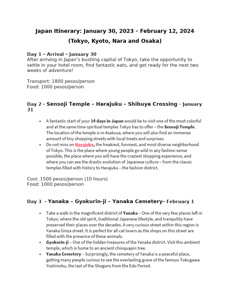 14-Day Japan Itinerary Guide | PDF | Tokyo | Kyoto