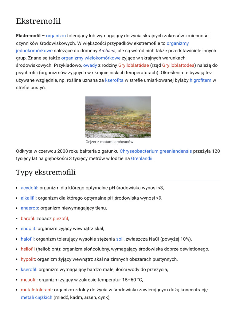 Ekstremofil – Wikipedia, Wolna Encyklopedia | PDF