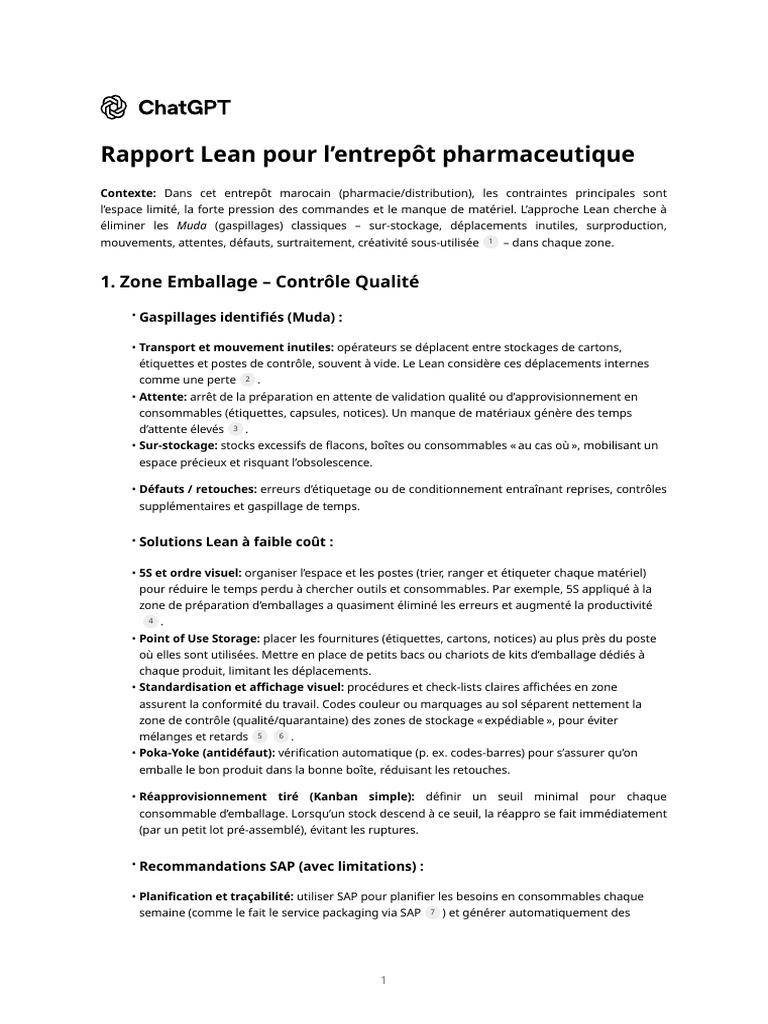 Optimisation Lean d'un entrepôt pharmaceutique | PDF | Lean (production ...
