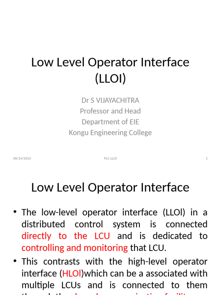 Class 26 - Low Level Operator Interface | PDF | Instrumentation | Computing