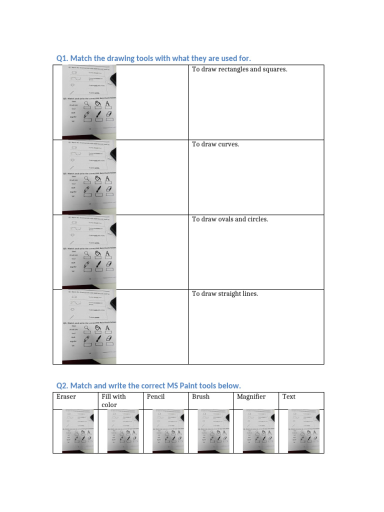MS Paint Tools Matching Worksheet | PDF