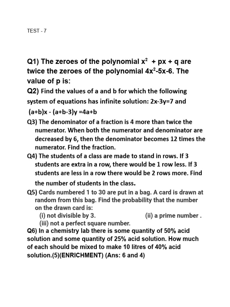 Class 10 Ch-3 TEST | PDF