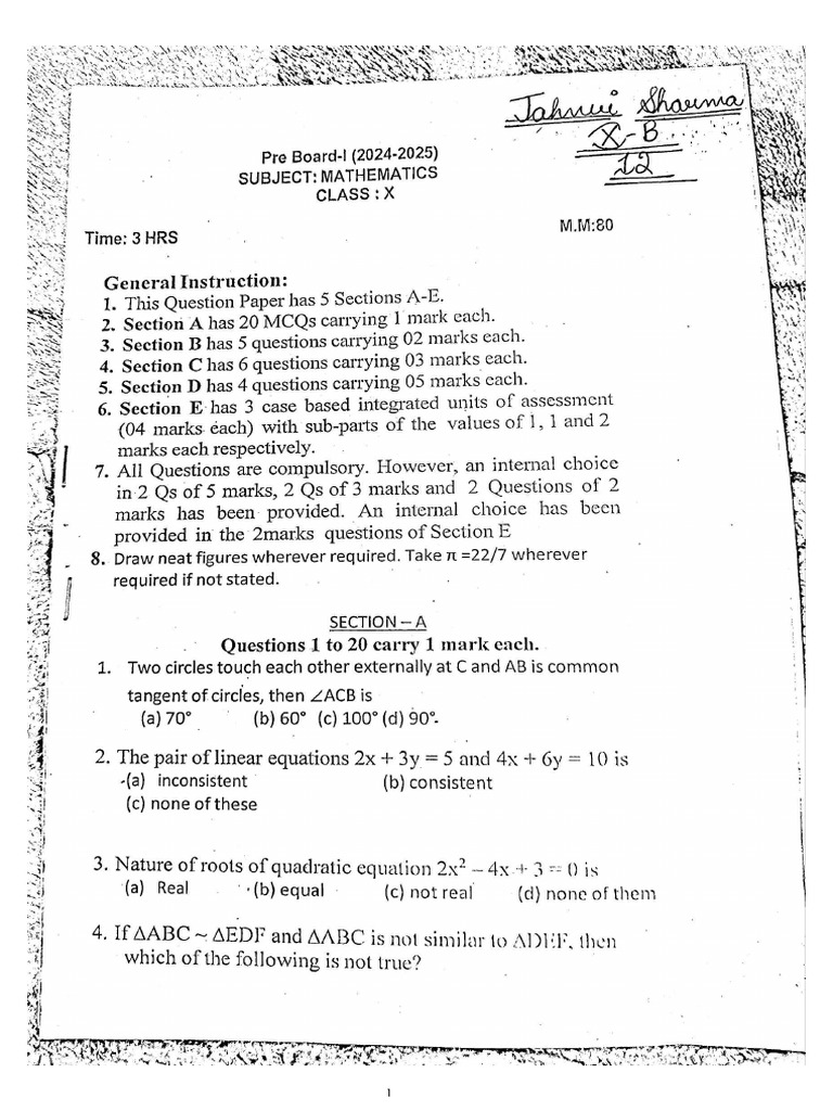 Pre Board Maths | PDF