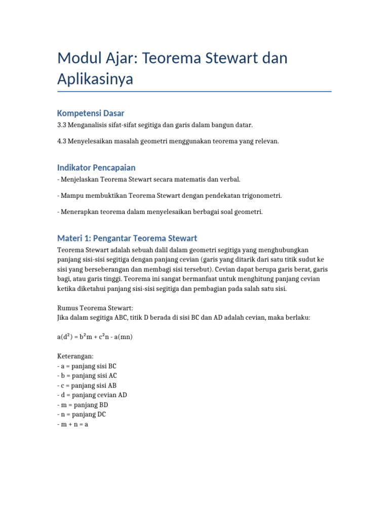 Teorema Stewart dalam Geometri Segitiga | PDF