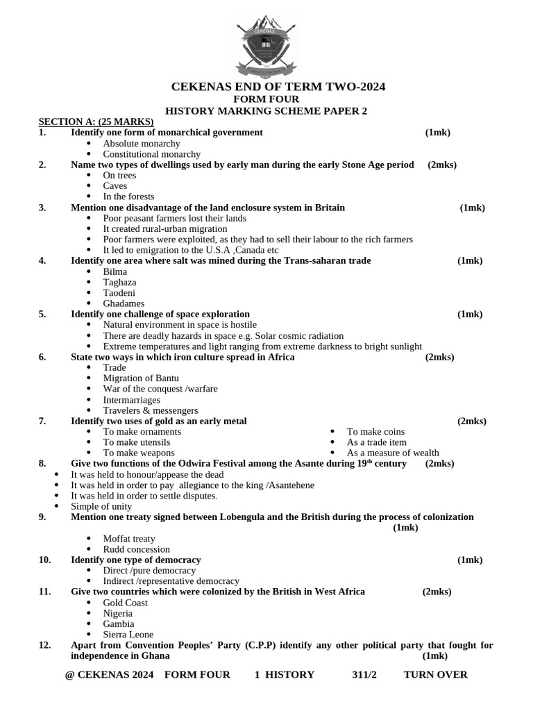 History PP2 Marking Scheme | PDF | Belgian Congo | Democratic Republic ...