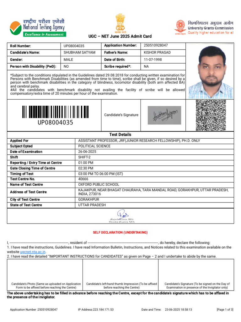 (UGC) - NET Admit Card May 2025 - India | PDF