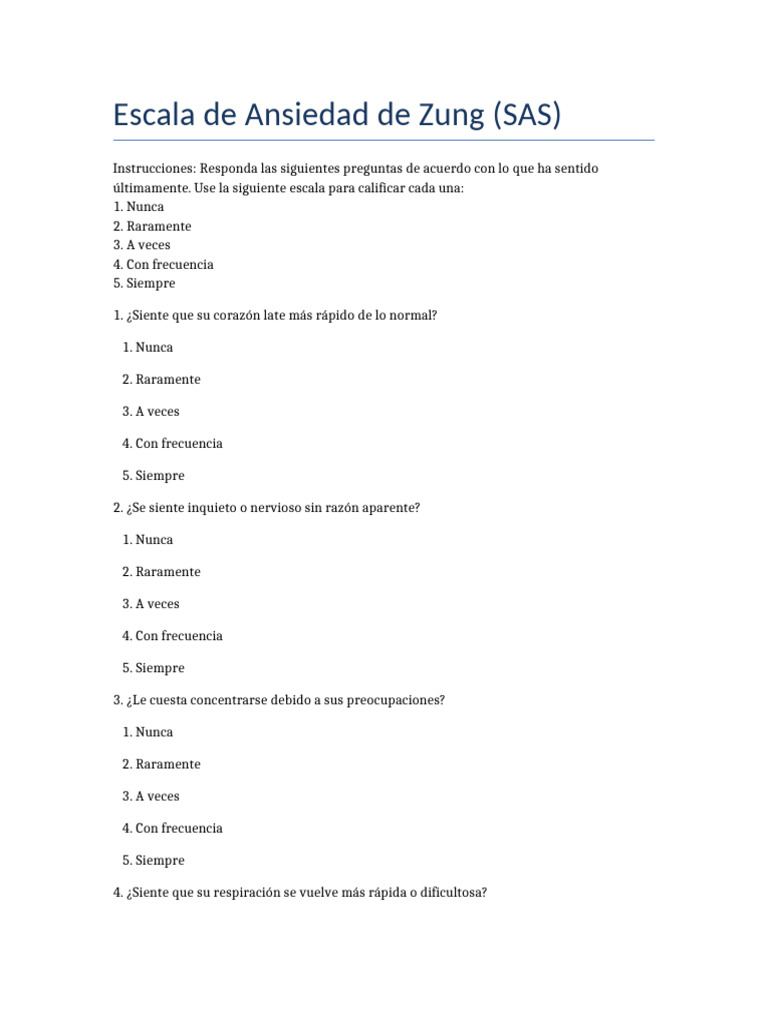 Escala Ansiedad Zung | PDF | Ansiedad