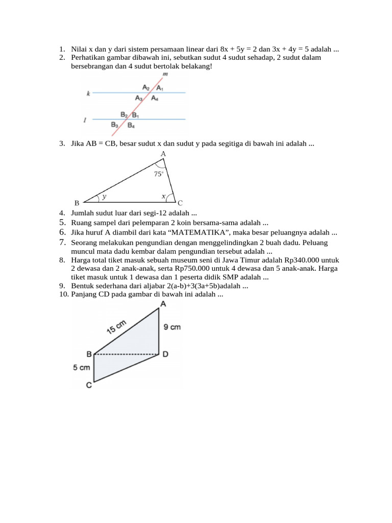 Latihan Soal PAS MTK 8 2425 | PDF